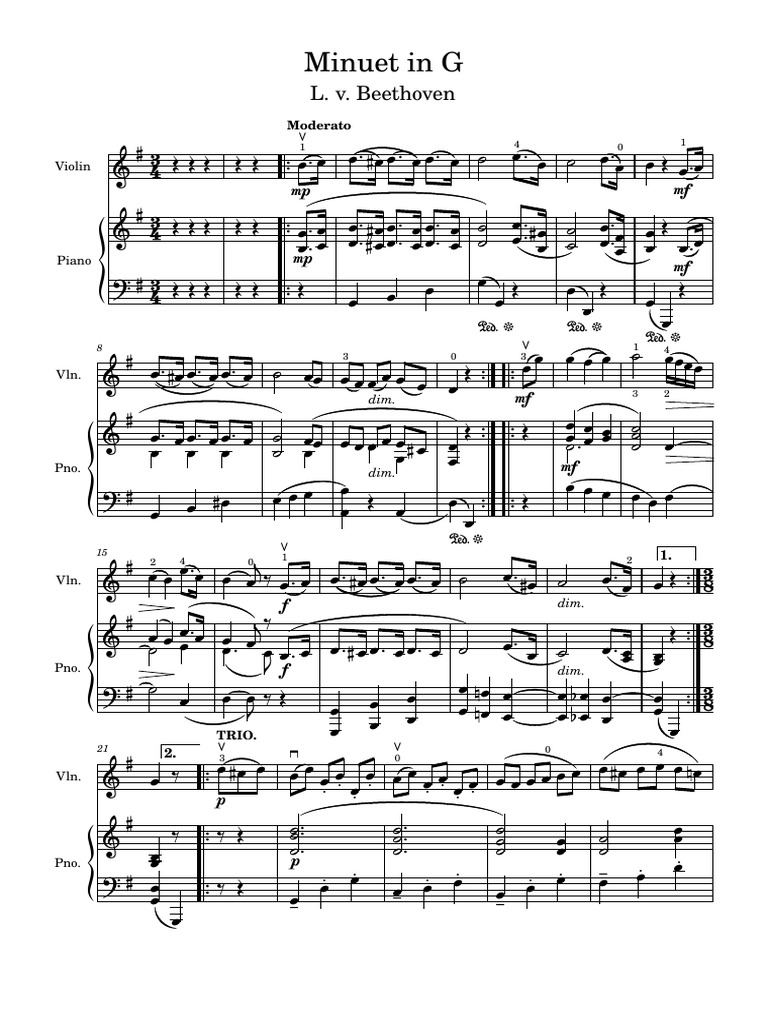Minuet in G: L. v. Beethoven | PDF | Classical Music | Musical Forms