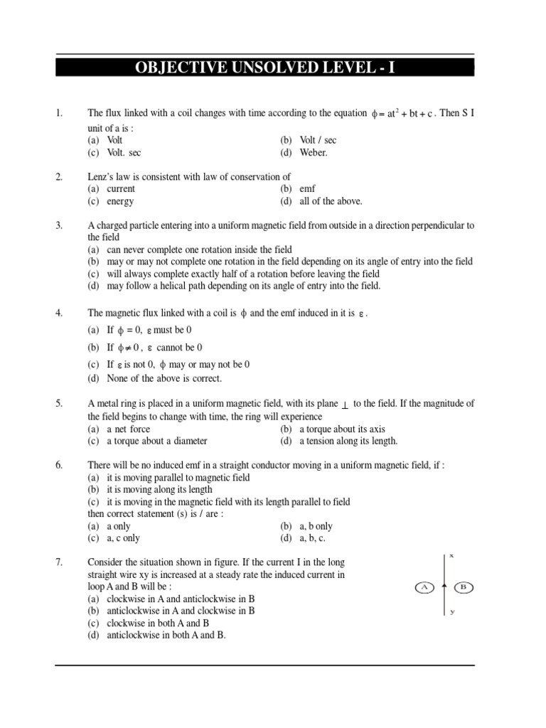 ELECTROMAGNETIC INDUCTION-04-Objective UnSolved | PDF | Inductor | Inductance