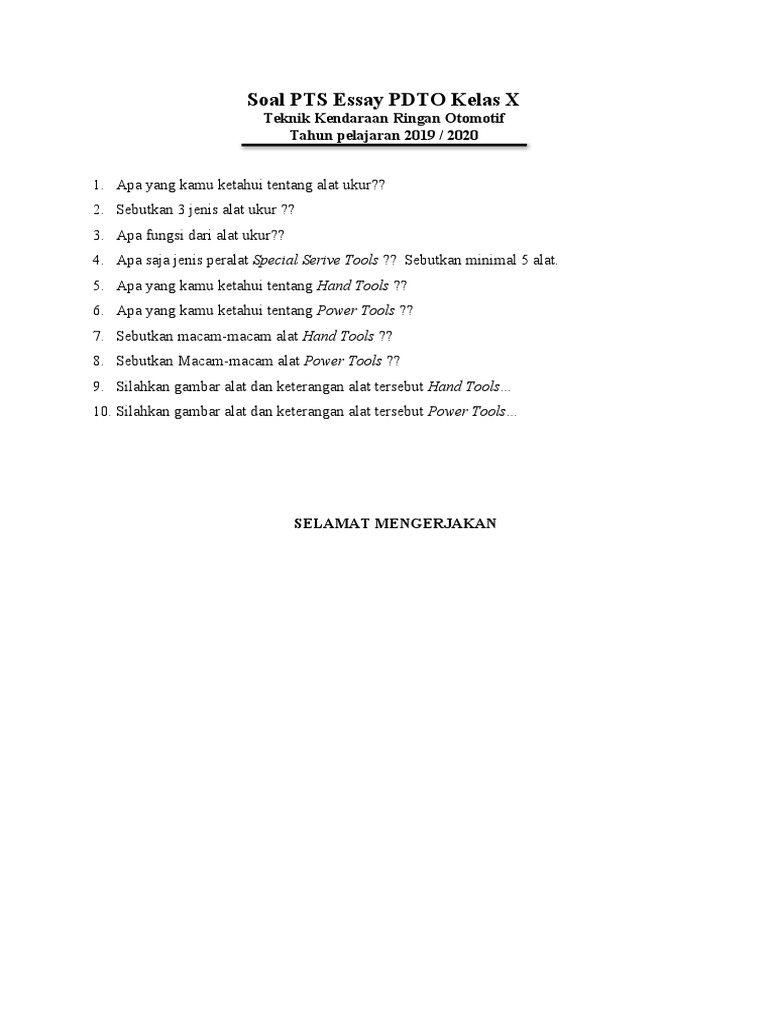 Soal PTS Essay PDTO Kelas X | PDF