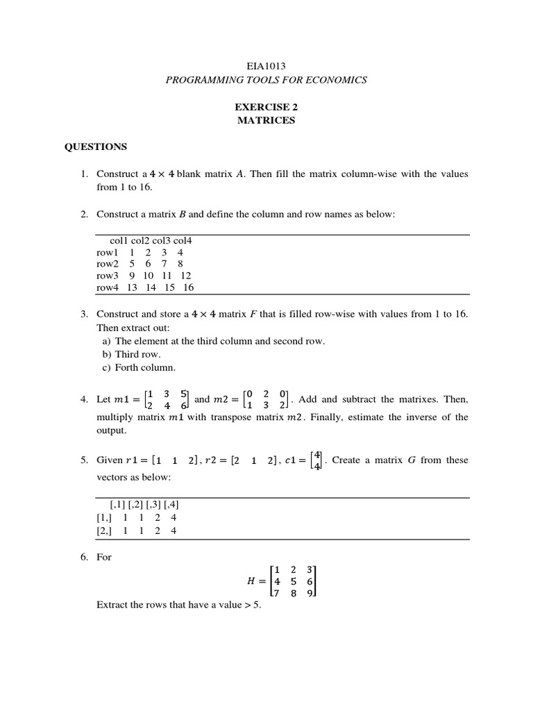 Exercise 2 - Solution | PDF | Matrix (Mathematics) | Mathematics