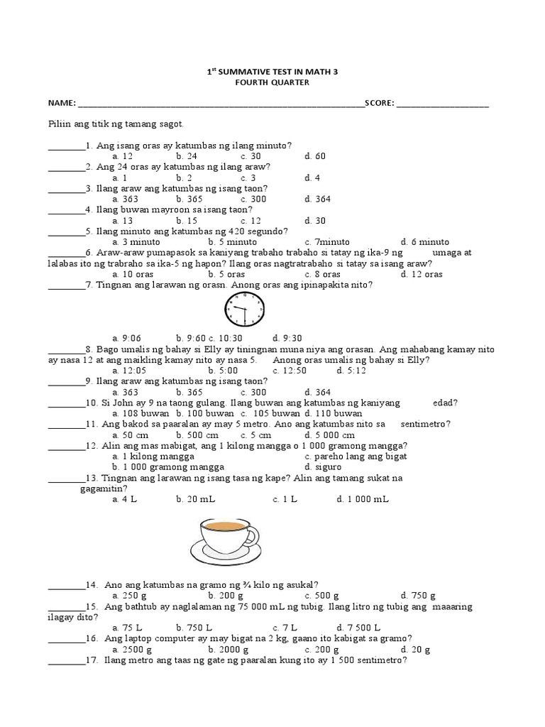 Math3 Test 4th Q With Tos Pdf 6757