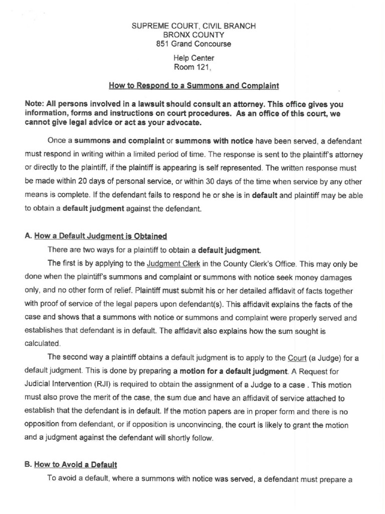 How To Respond To A Summons and Complaint | PDF