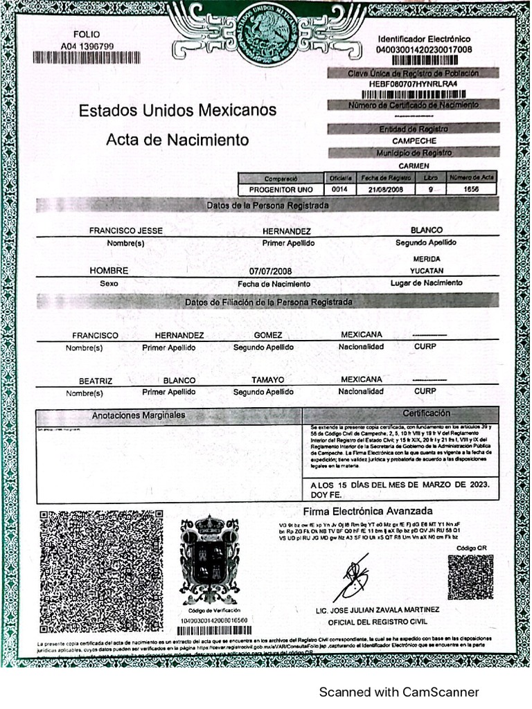 Acta de Nacimiento | PDF