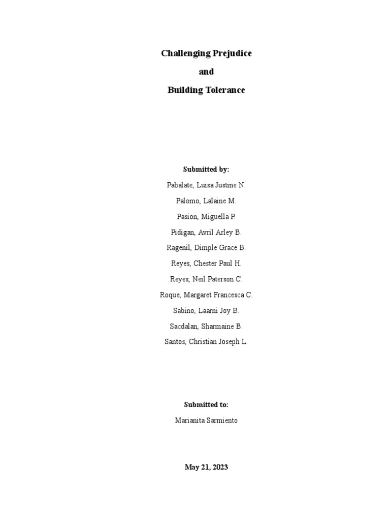 Group 1 - Challenging Prejudice and Building Tolerance | PDF | Rosa ...