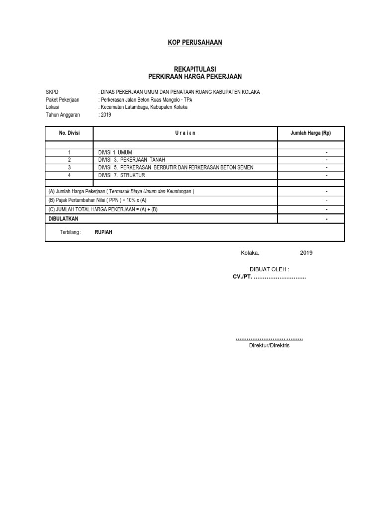 BOQ Rigid Mangolo TPA Revisi Pagu Baru | PDF