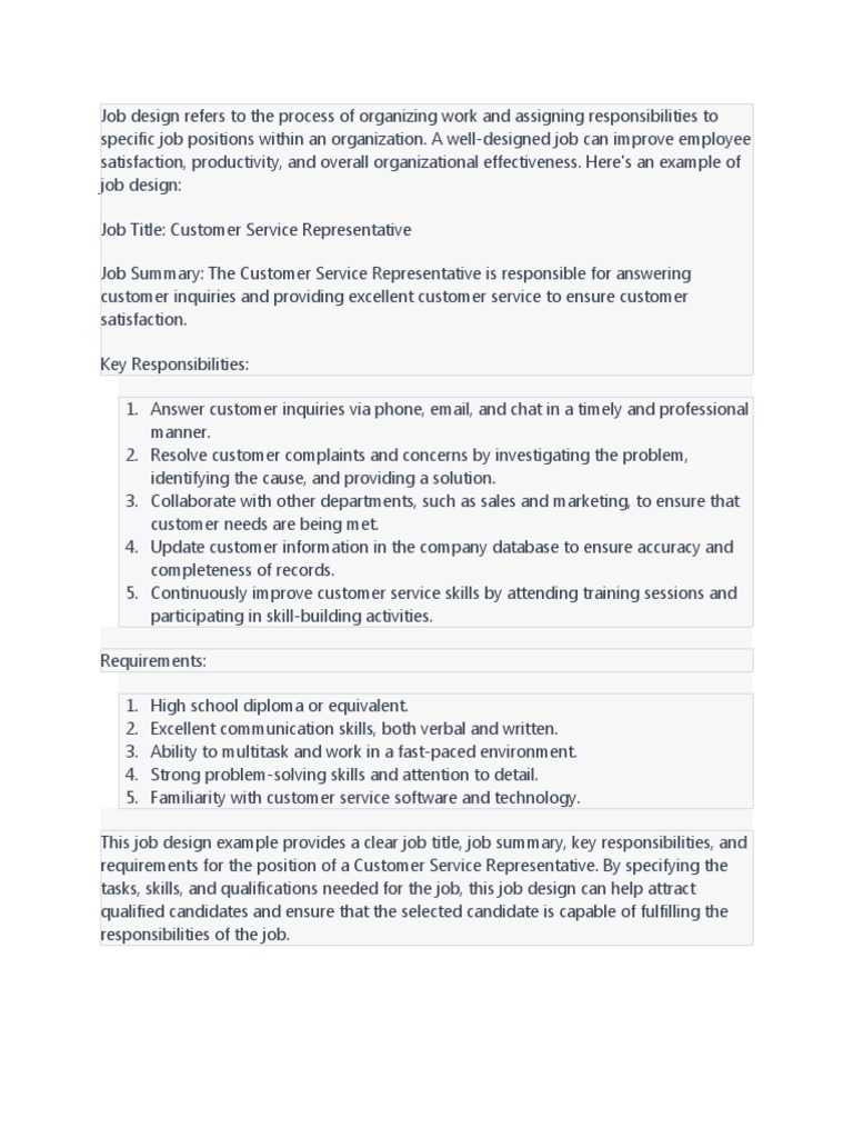 Job Design Example | PDF
