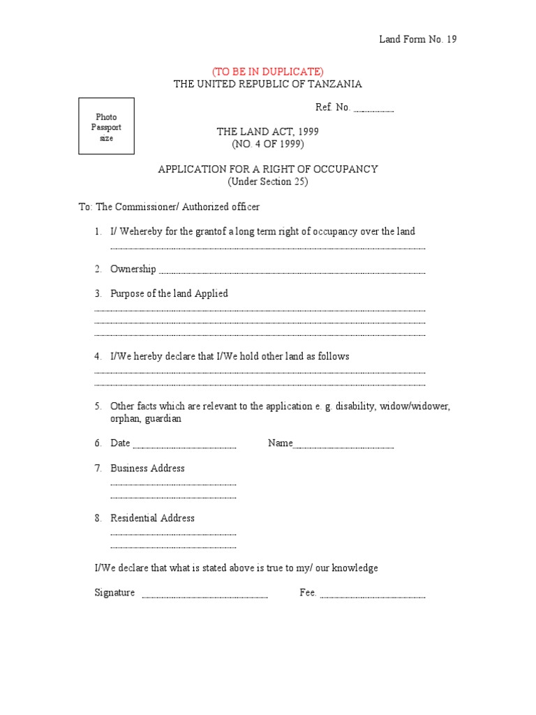 19 Application Forthe Right of Occupancy | PDF