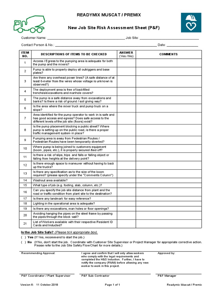 Concrete Pump Checklist | PDF