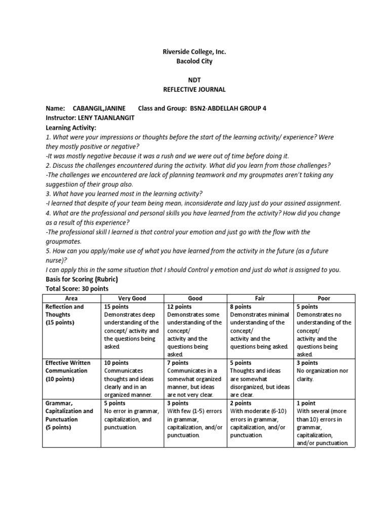 Reflective Journal (NDT) | PDF | Behavior Modification | Human ...