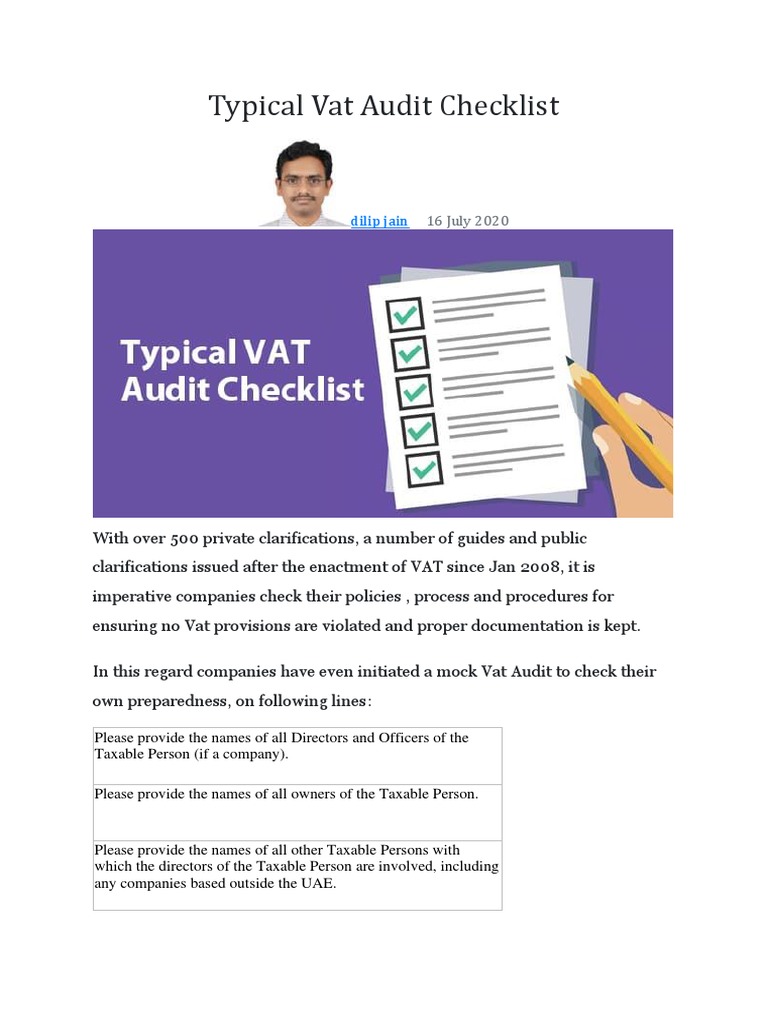 VAT Audit Checklist for UAE Compliance | PDF | Value Added Tax | Goods