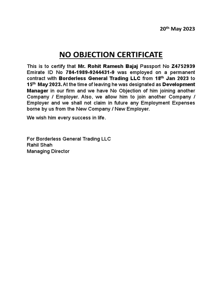 Noc Letter | PDF