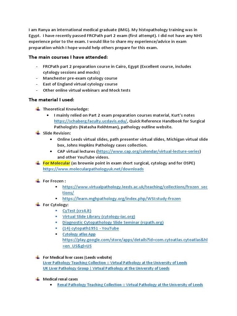 نصايحHistopathology FRCPath part 2 exam prepation advice (Ranya) (1 ...