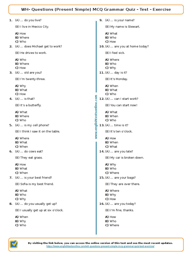 WH Questions Present Simple Quiz | PDF