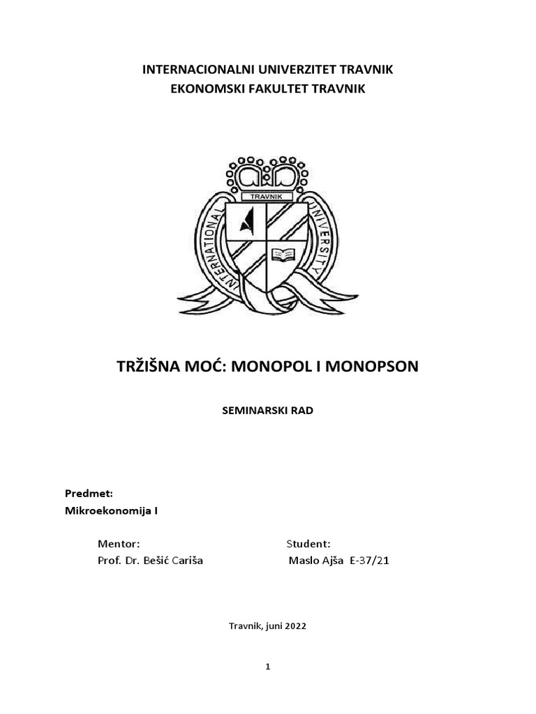Tržišna Moć Monopol I Monopson Makroekonomija | PDF