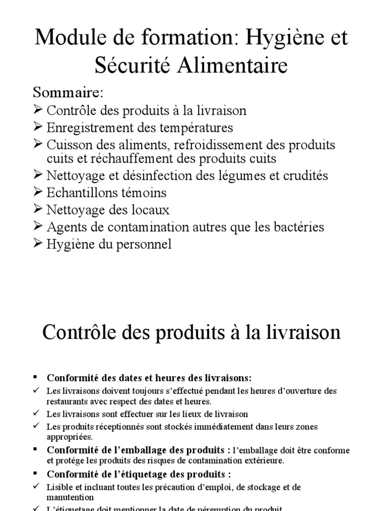 Module de Formation Hugiene Et Securite Alimentaire | PDF | Nourritures | Hygiène des aliments