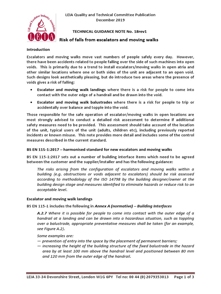 TGN18rev1 Risk of Falls From Escalators and Moving Walks 1 | PDF ...