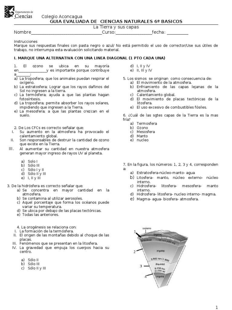 prueba capas tierra 6º basicos 2011 | Tierra | Placas tectónicas ...