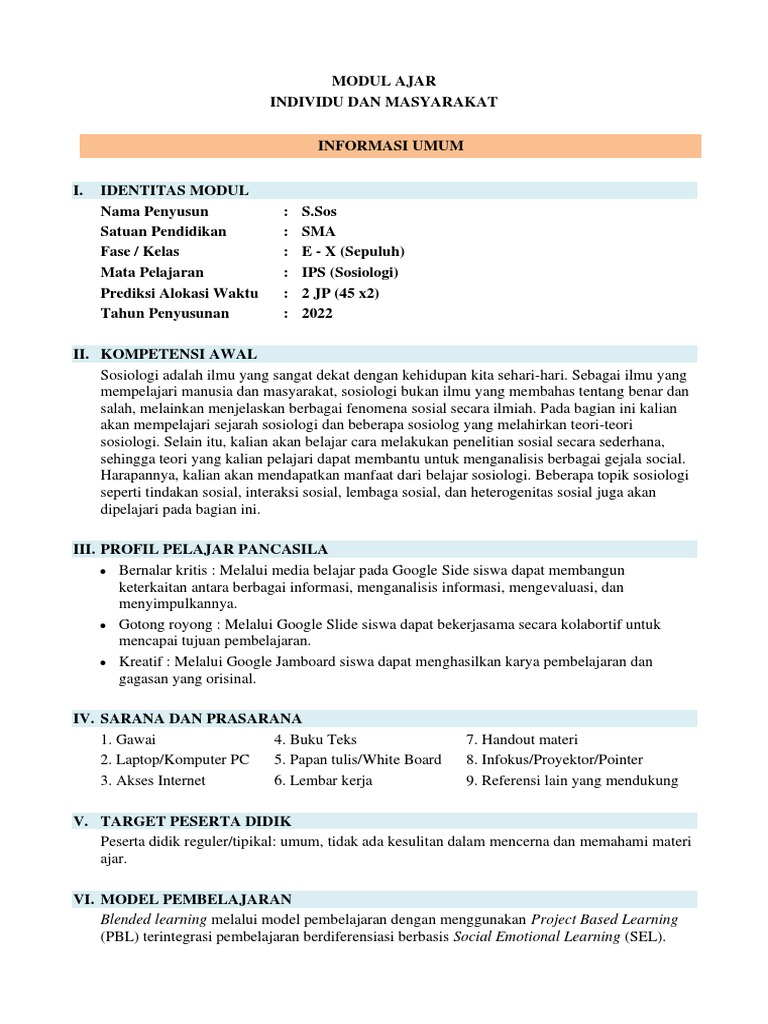 Modul Ajar IPS Sosiologi | PDF | Karier & Perkembangan | Ilmu Sosial