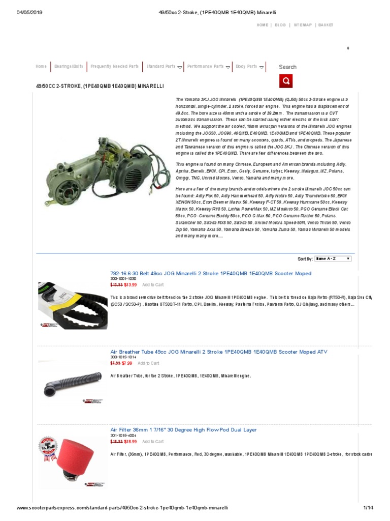 ENGINE 49 - 50cc 2-Stroke, (1PE40QMB 1E40QMB) Minarelli | PDF ...