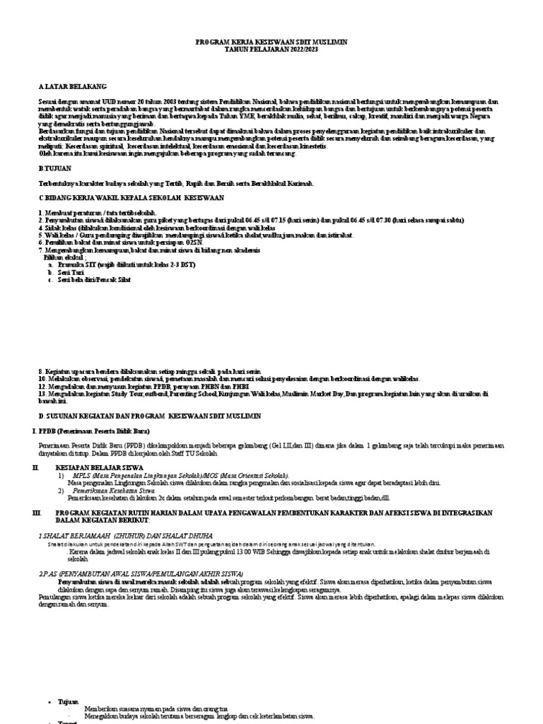 Susunan Program Kegiatan Wakasis tp.2022 2023 | PDF
