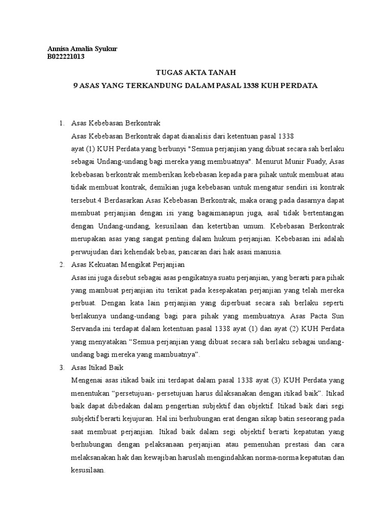 9 Asas Dalam Pasal 1338 BW | PDF