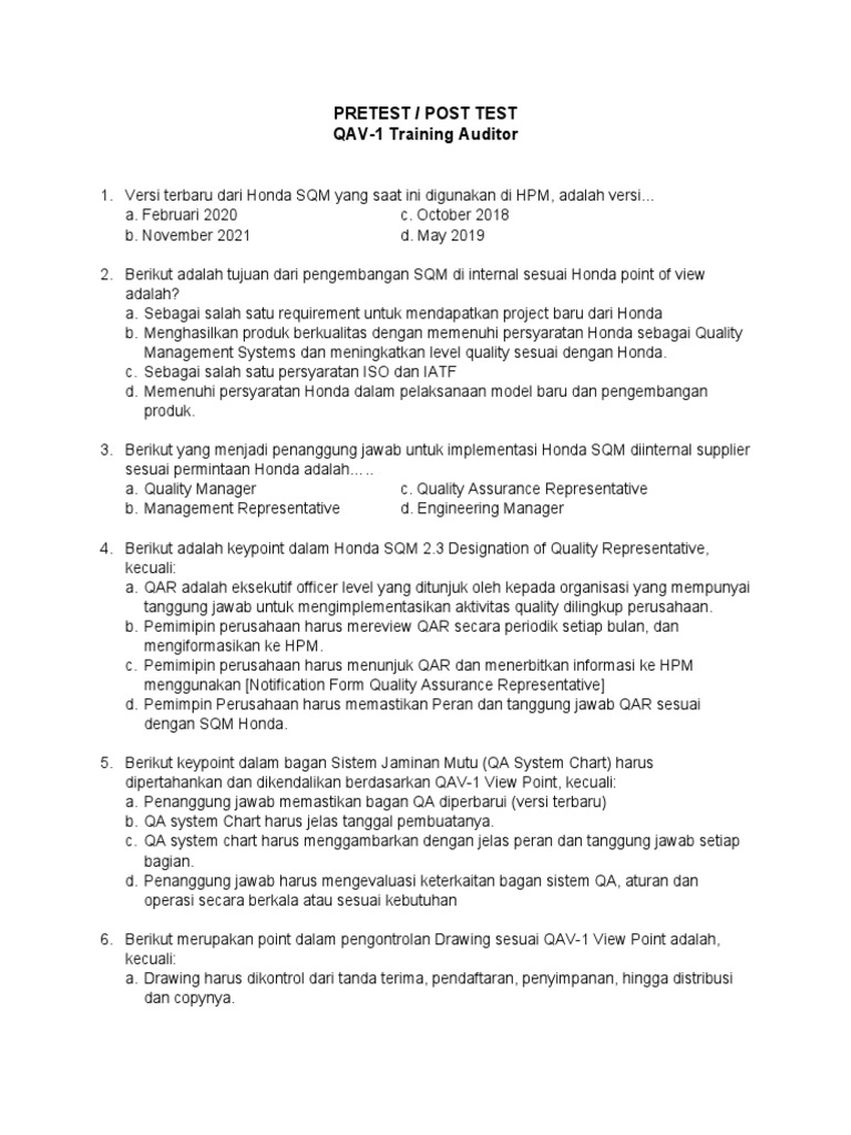 Soal Pretest & Postest | PDF