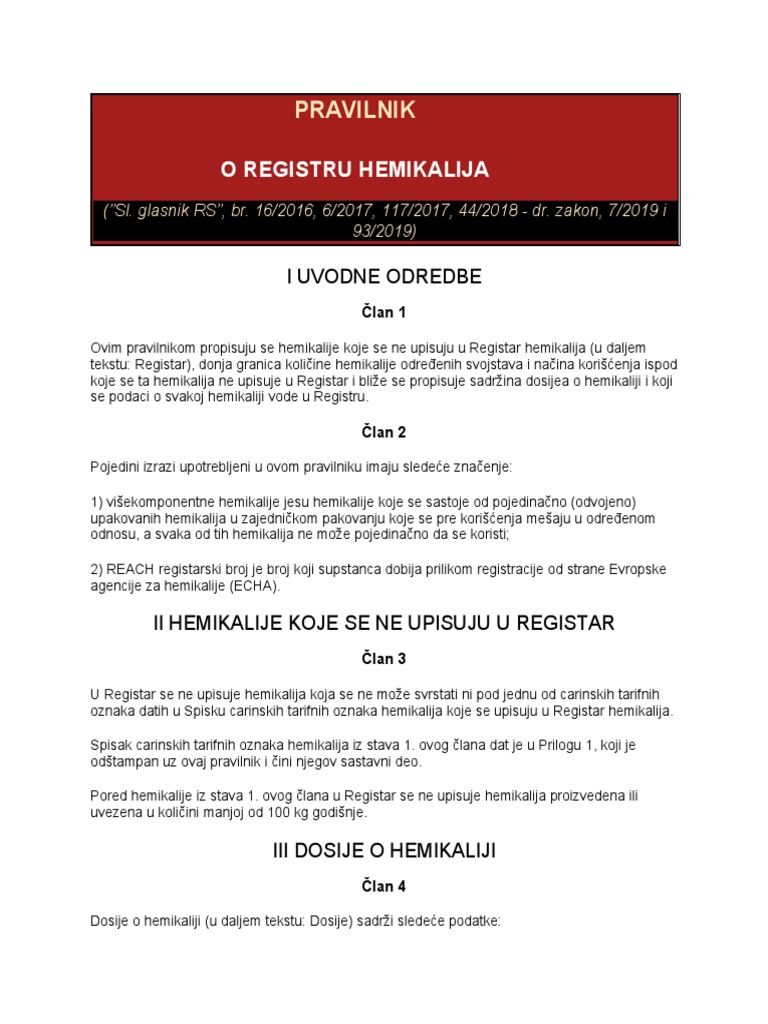 Pravilnik o Registru Hemikalija | PDF