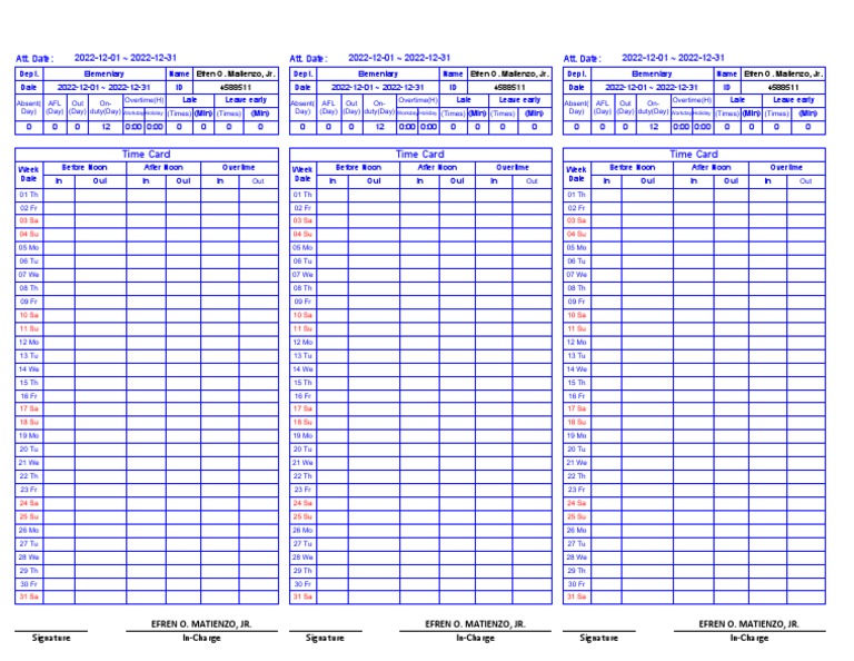 Biometrics Individual Time Card Template | PDF | Biometrics ...