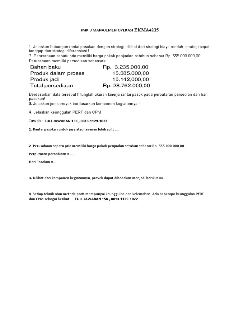 TMK 3 Manajemen Operasi Ekma4215 2023 | PDF