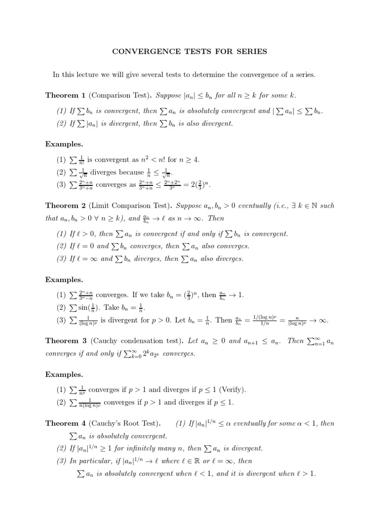 Lecture_14_Convergence_Tests_for_Series | PDF | Limit (Mathematics ...