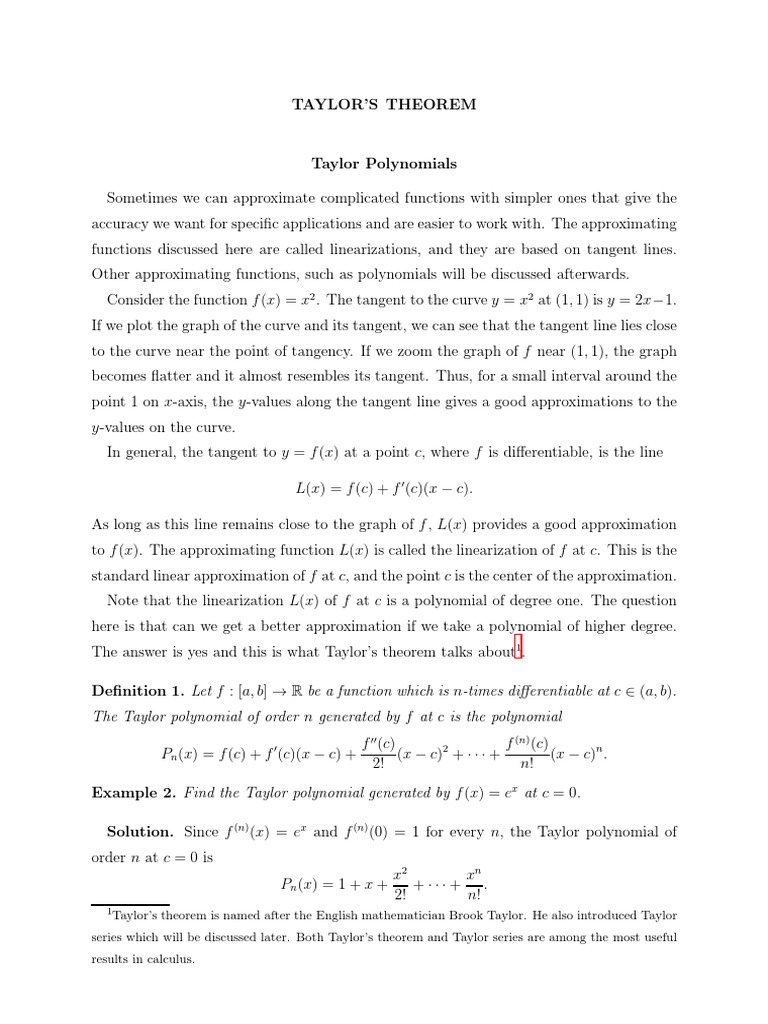 Lecture 12 Taylor's Theorem | PDF | Tangent | Mathematics Lecture 12 Taylor's Theorem | PDF | Tangent | Mathematics