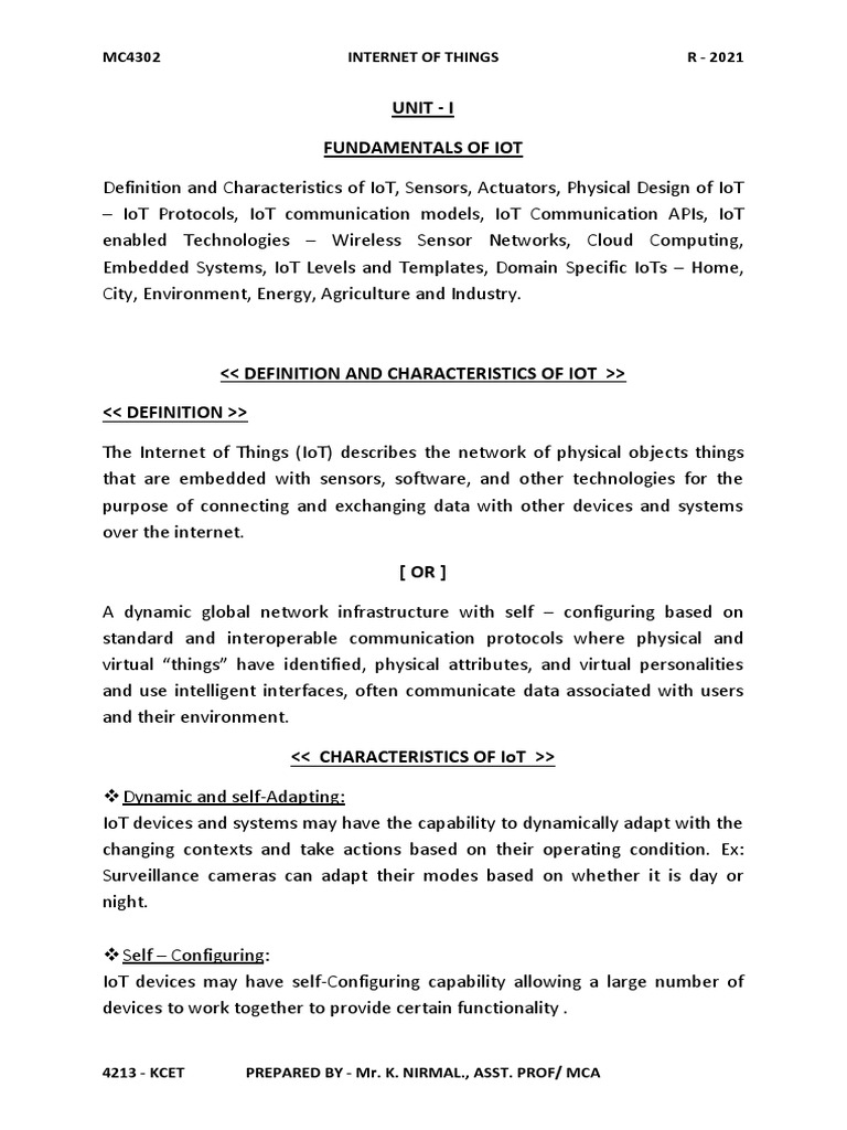 Iot Unit - 1 | Download Free PDF | Internet Of Things | Internet Protocols