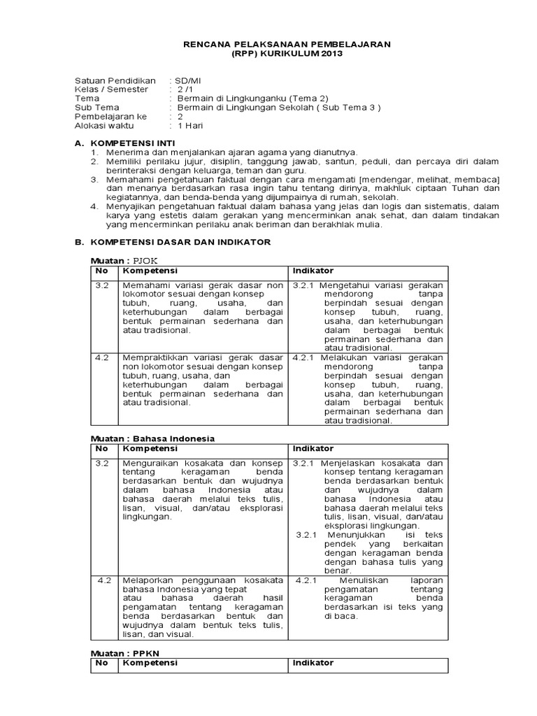 Rencana Pelaksanaan Pembelajaran (RPP) Kurikulum 2013 | PDF