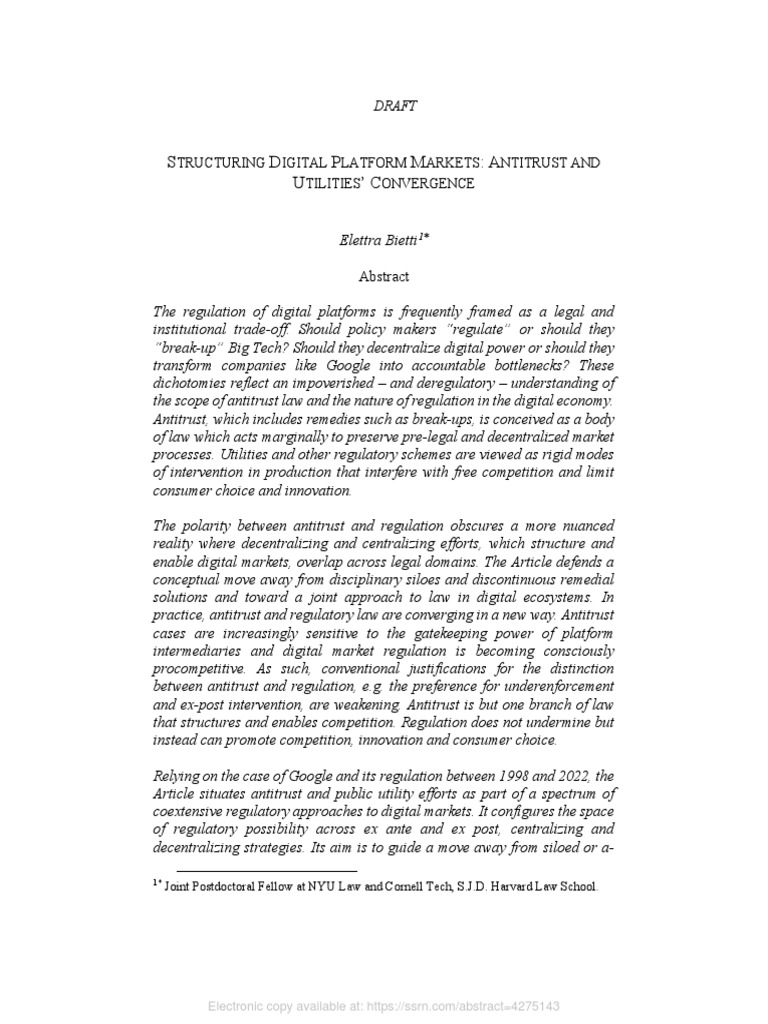 Antitrust and Regulation in Digital Markets | PDF | United States ...