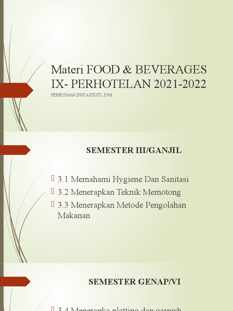 Materi Food & Beverages Ix - Perhotelan 2021-2022 | PDF