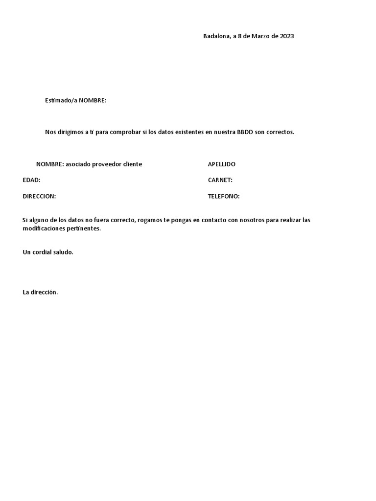 Carta Tipo Combinar Correspondencia | PDF