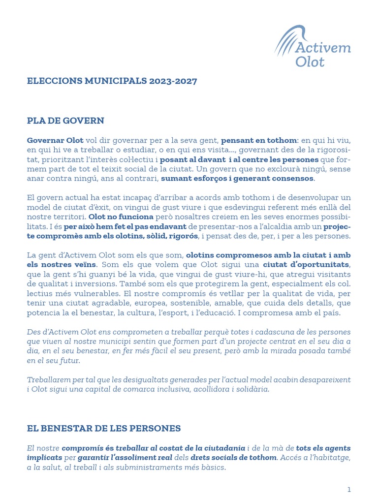 Programa Electoral D'activem Olot | PDF