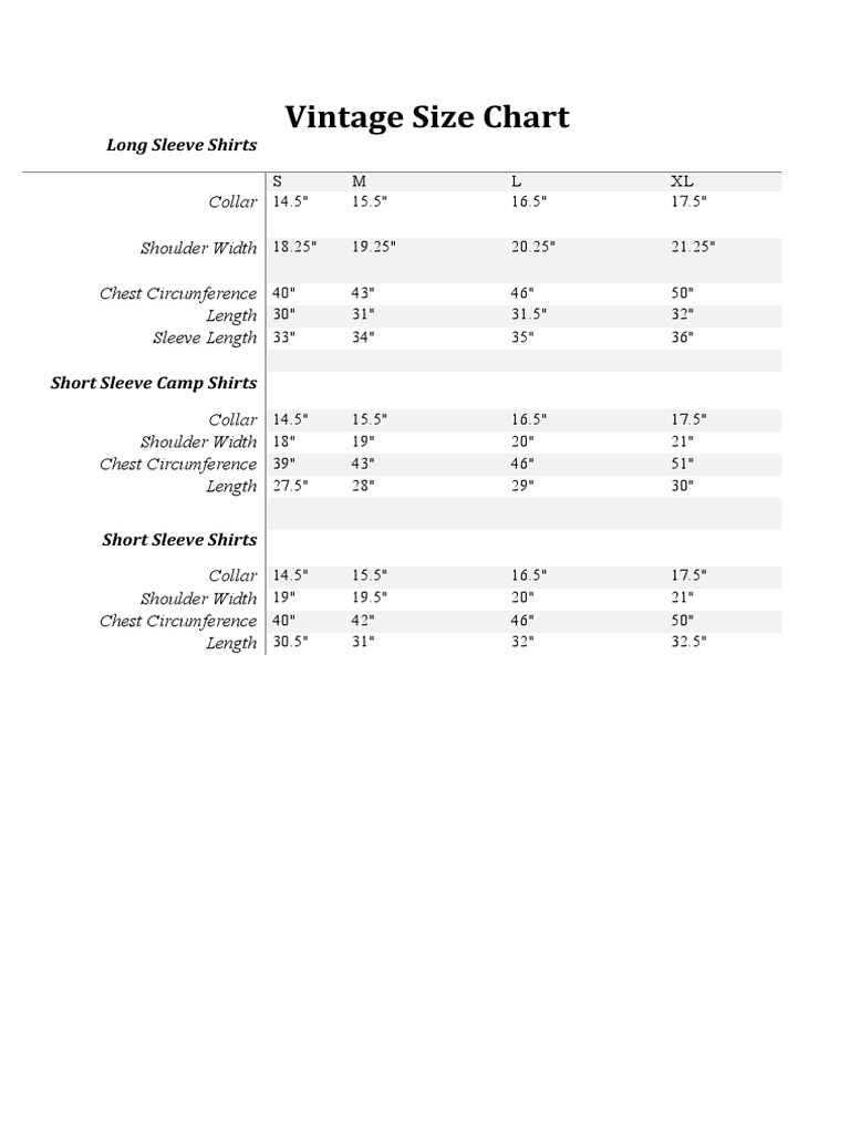 Vintage Size Chart 4 | PDF