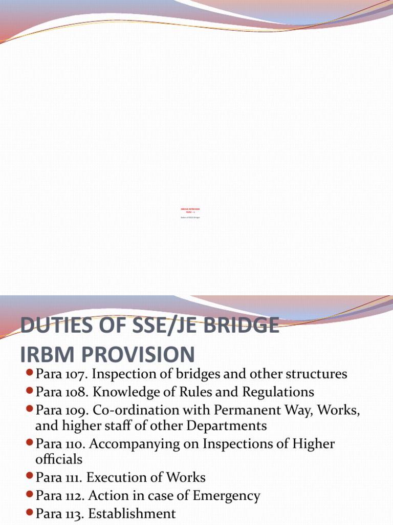 BR - Refresher - Topic - 1 Duties of JE SSE Bridge VGT | PDF | Bridge ...