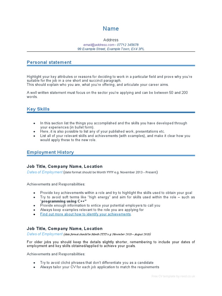 CV Template Jobup | PDF | Employment | Cognitive Science
