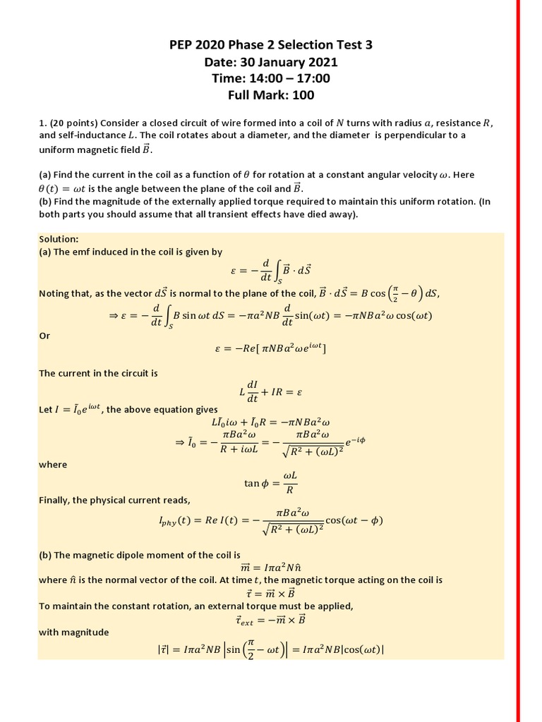 PEP 2020 Phase 2 Physics Test Solutions | PDF | Angular Resolution | Dipole