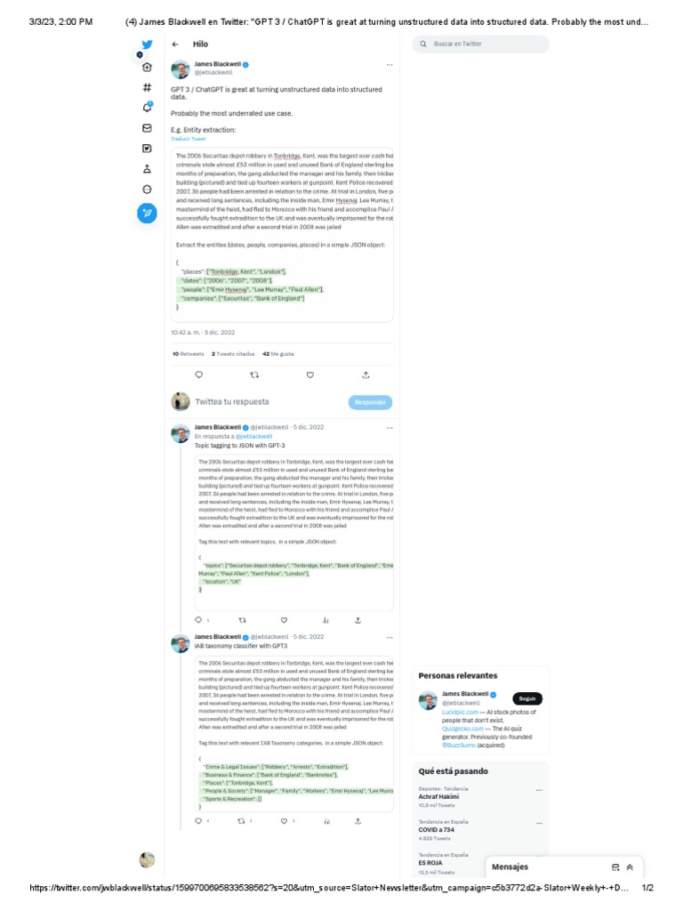 GPT 3 / Chatgpt Is Great at Turning Unstructured Data Into Structured Data. Probably The Most ...