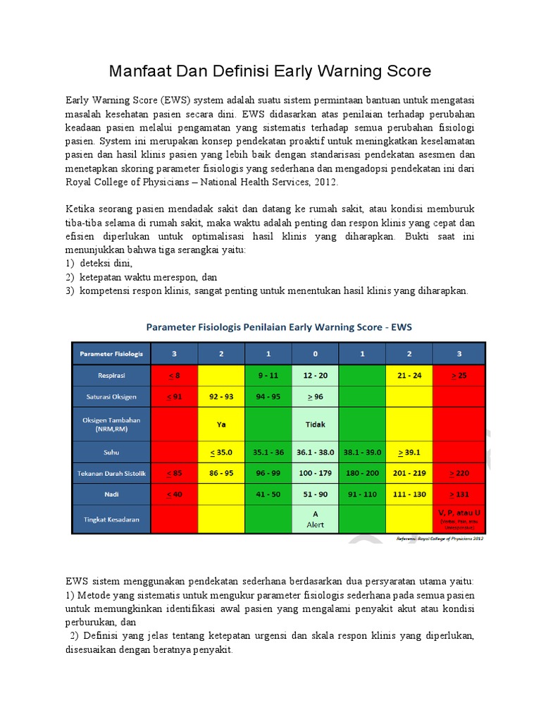 Manfaat Dan Definisi Early Warning Score | PDF