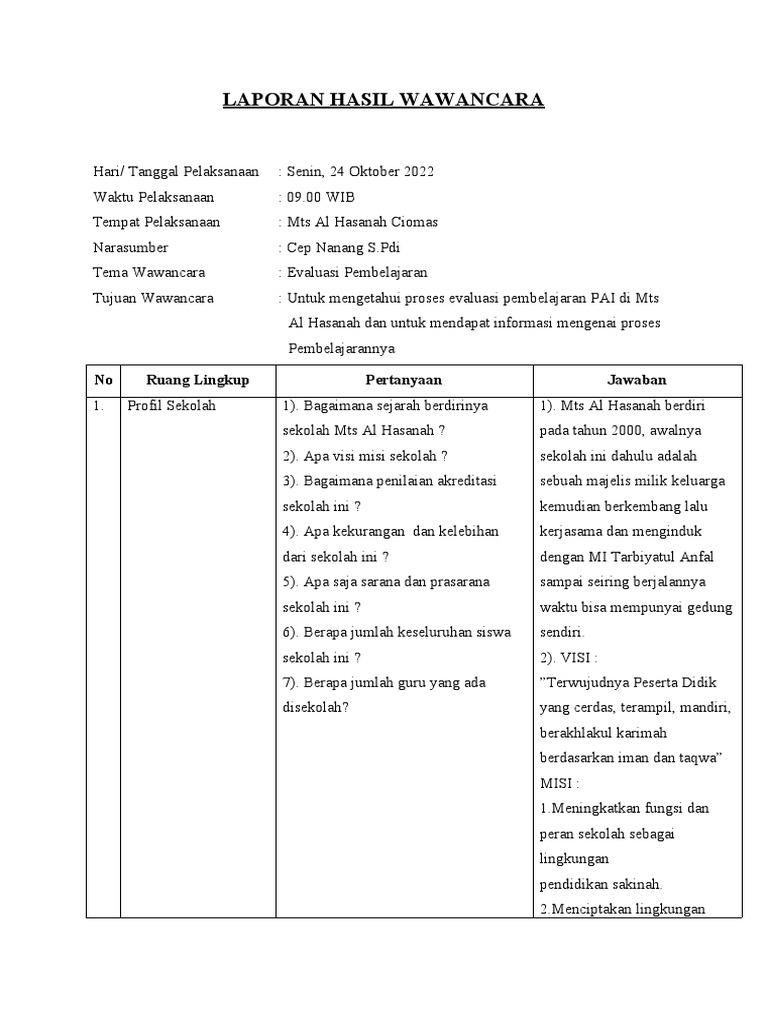 Laporan Hasil Wawancara | PDF