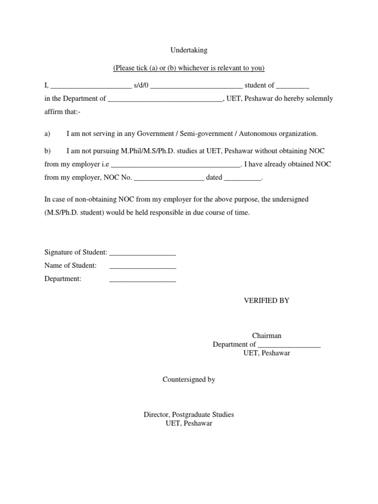 Undertaking For NOC | PDF