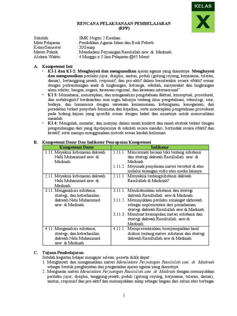 K13 - RPP PAI K13 Revisi 2017 2018 - Kelas X - Genap - 5. Meneladani ...