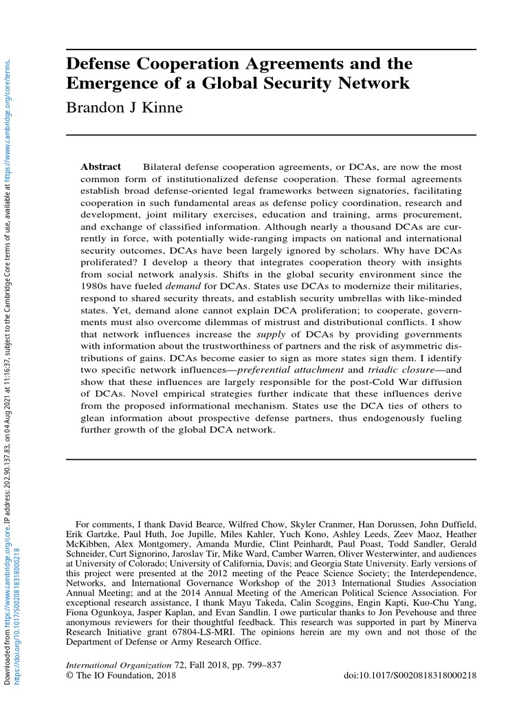 Defense Cooperation Agreements and The Emergence of A Global Security ...
