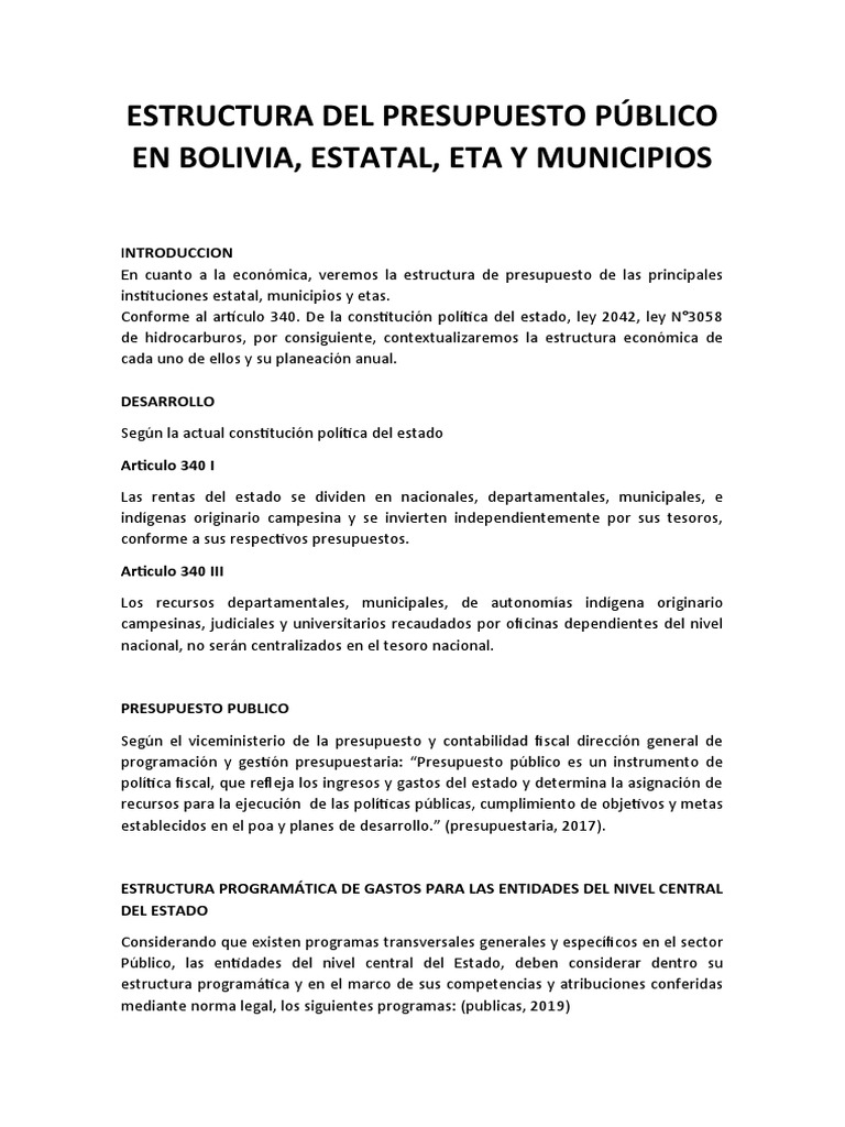 Estructura Del Presupuesto Público en Bolivia | PDF | Presupuesto | Presupuesto del gobierno