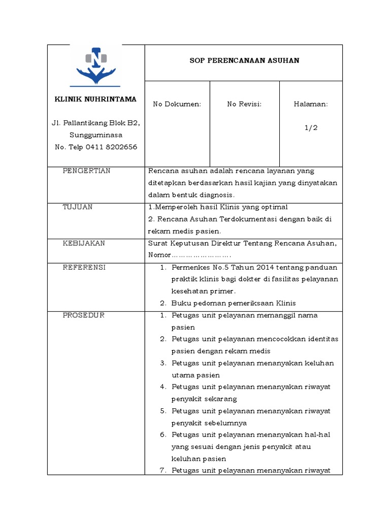 SOP Rencana Asuhan-1 | PDF