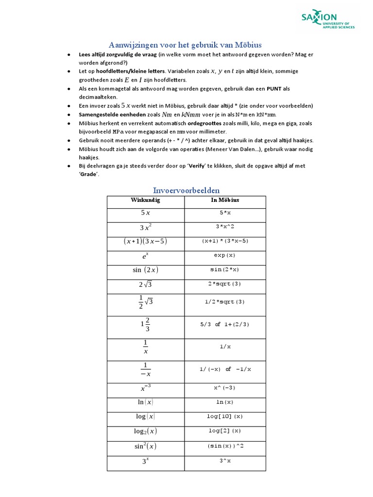 Formuleblad Dynamica Bij Móbius Toetsen | PDF